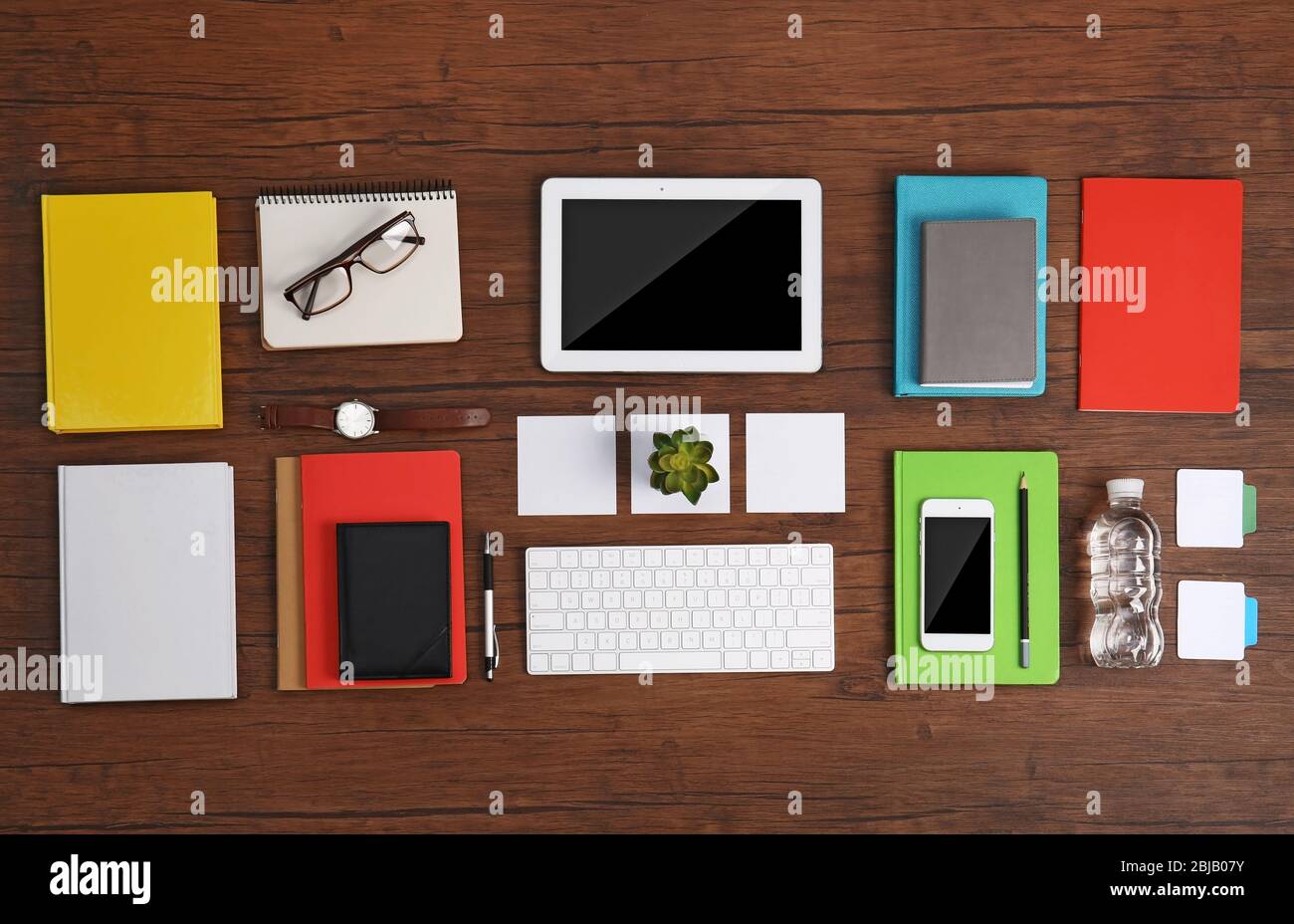 Workplace with office tools and devices Stock Photo - Alamy