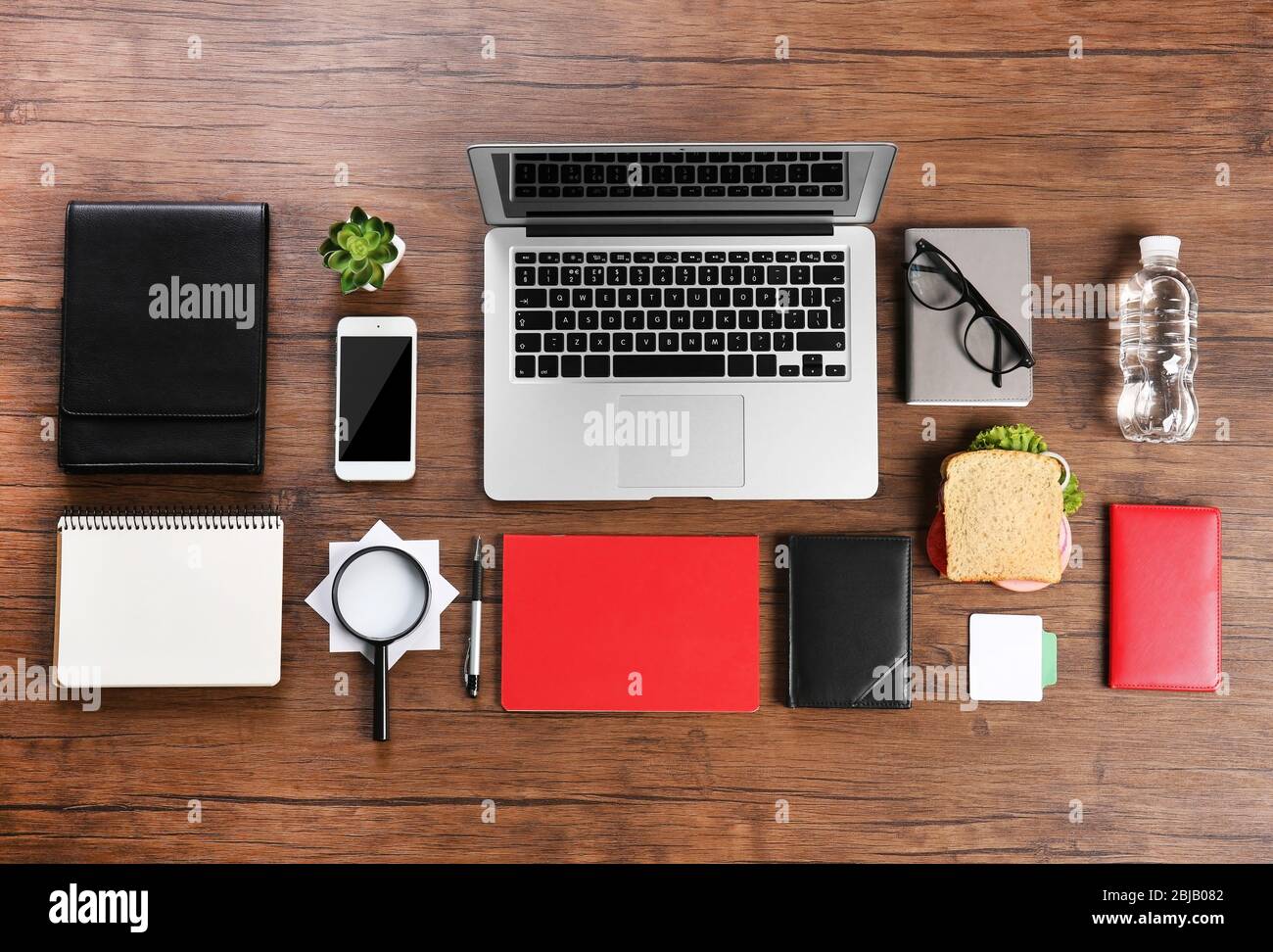 Workplace with office tools and devices Stock Photo - Alamy