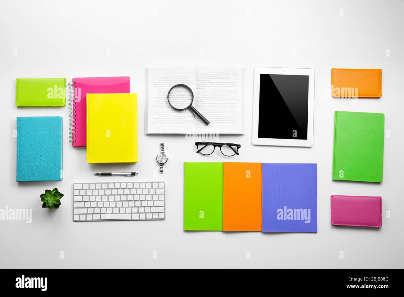 Workplace with office tools and devices Stock Photo - Alamy