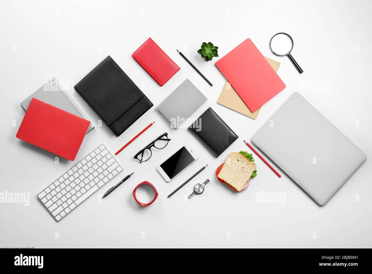 Workplace with office tools and devices Stock Photo - Alamy