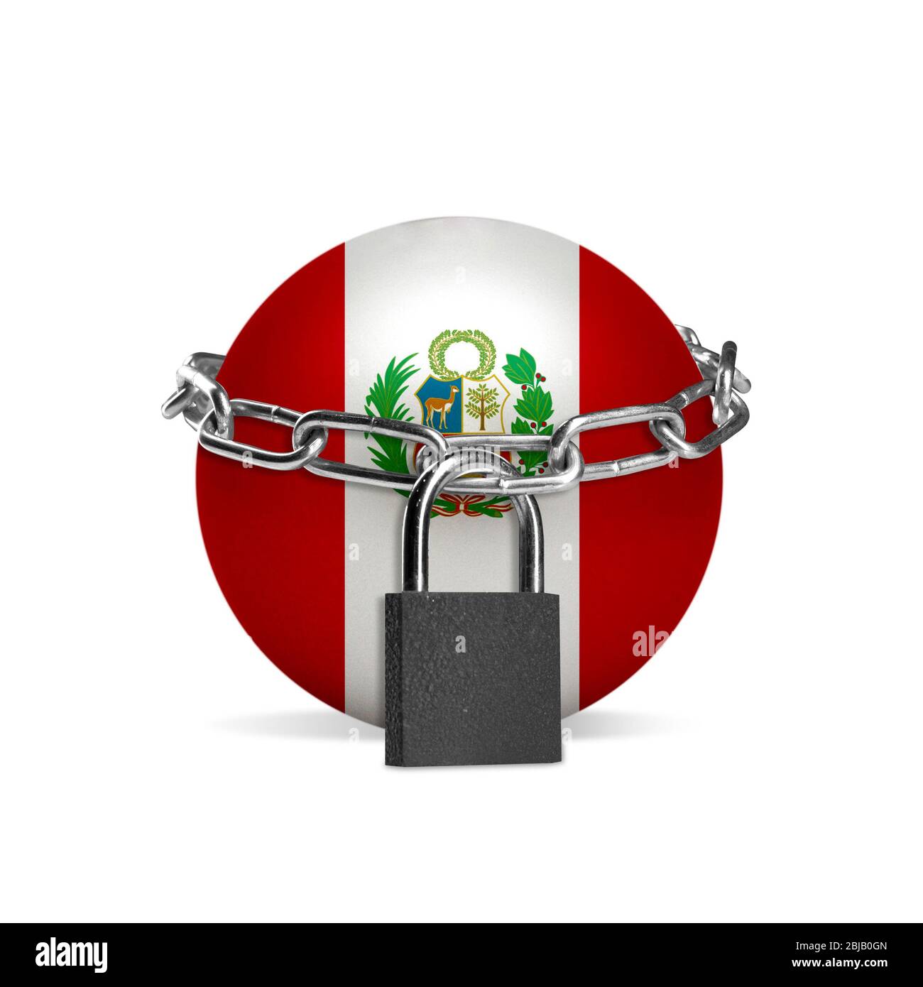 Planet colored in Peru national flag, locking with chain. Countries ...