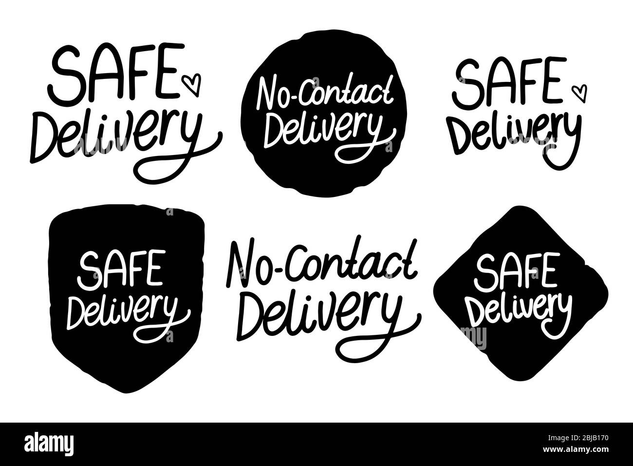 SAFE Delivery. No Contact Delivery hand drawn inscription. Black ...