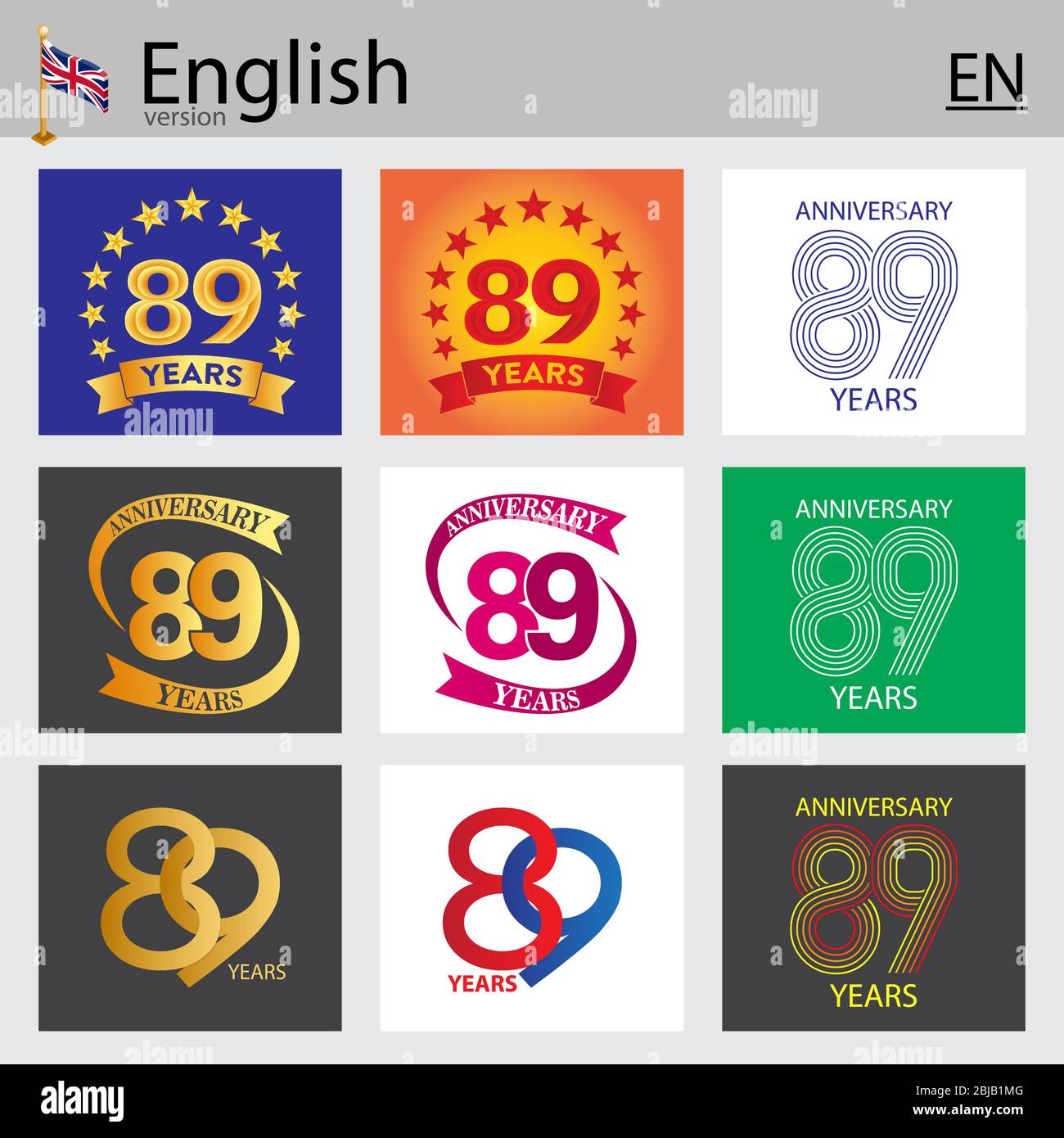 Set of number eighty-nine years (89 years) celebration design ...