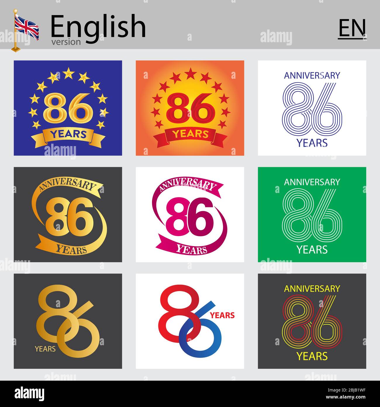 Set of number eighty-six years (86 years) celebration design ...