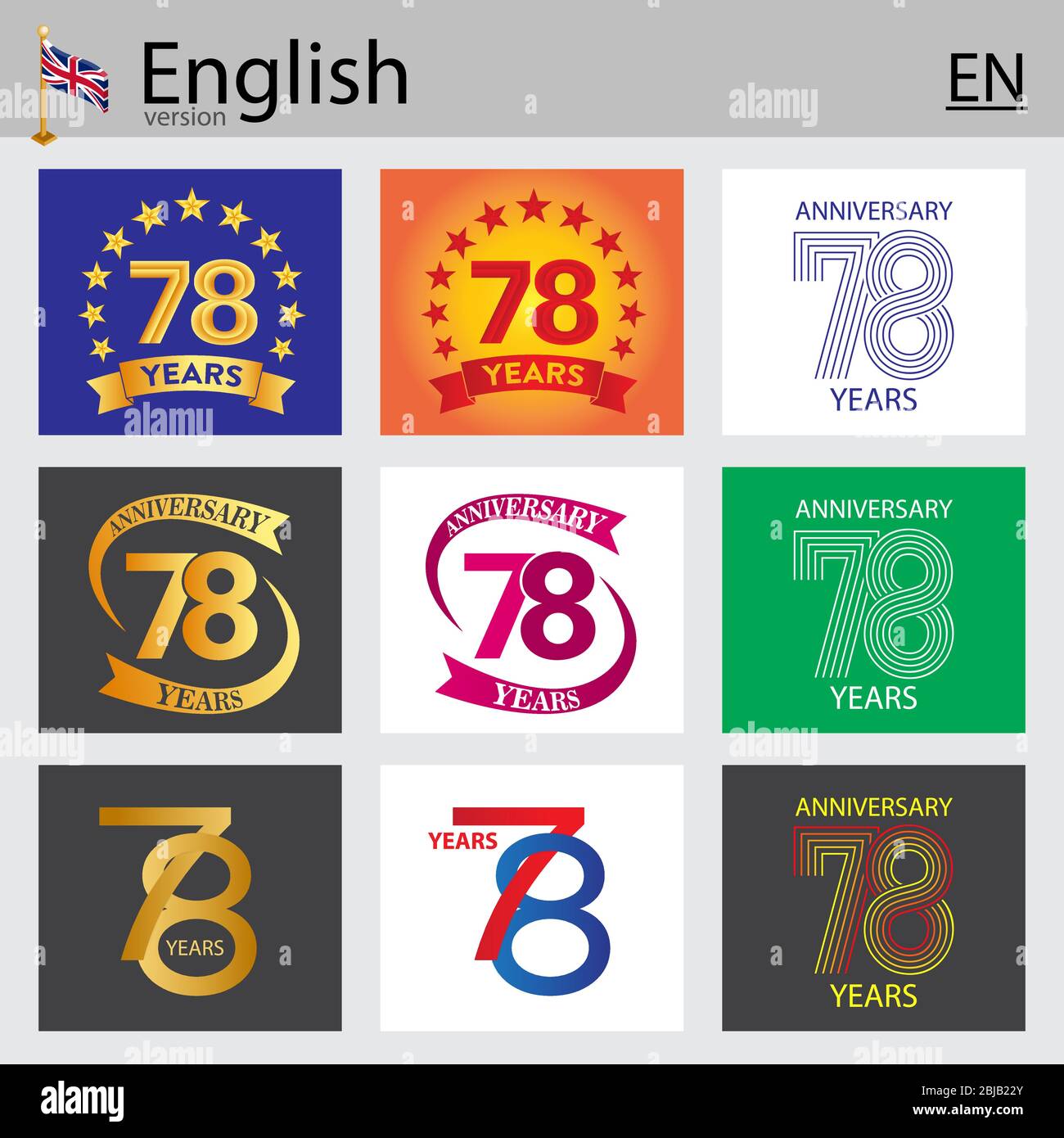 Set of number seventy-eight years (78 years) celebration design ...