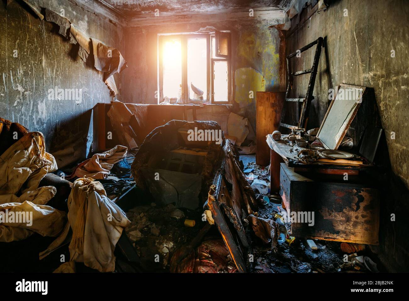 Burnt house interior. Consequences of fire concept Stock Photo - Alamy