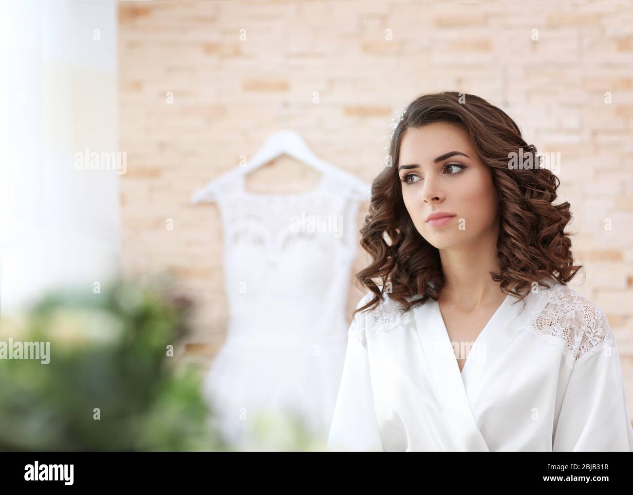Beautiful bride waiting for groom Stock Photo - Alamy