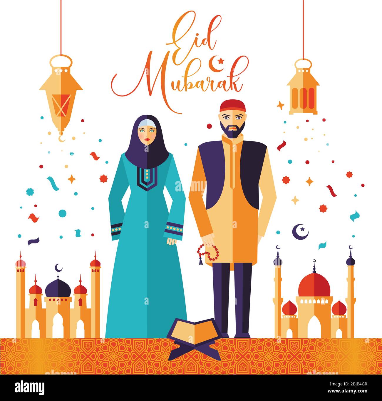 vector illustration of muslim offering namaaz for Eid Stock Vector ...