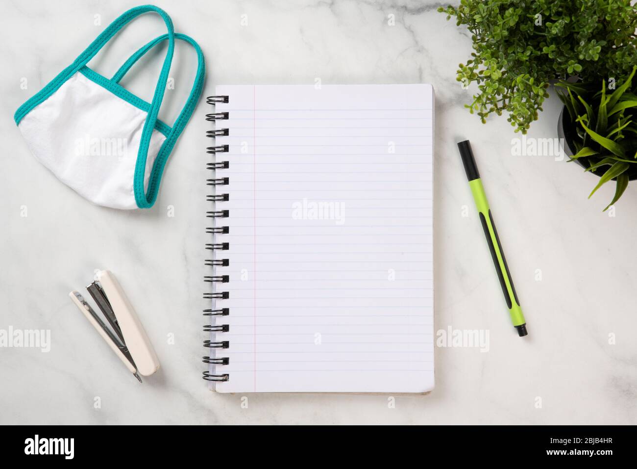 Top view image of a marble texture office desk with protection face ...