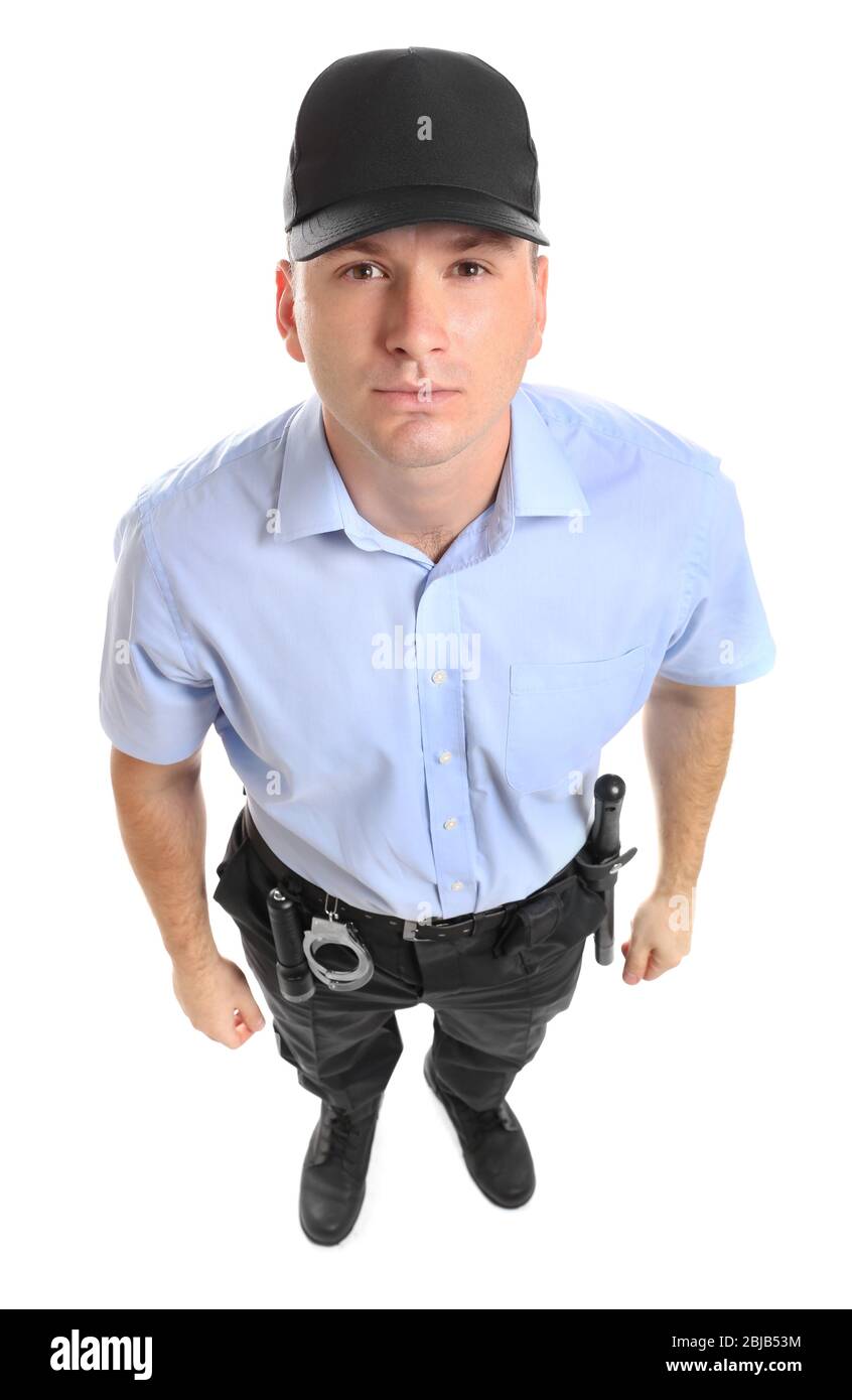 Male security guard isolated on white Stock Photo - Alamy