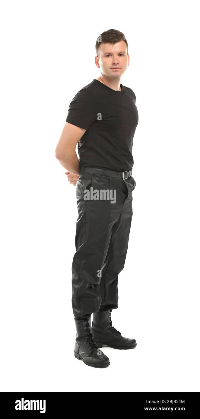 Male security guard isolated on white Stock Photo - Alamy