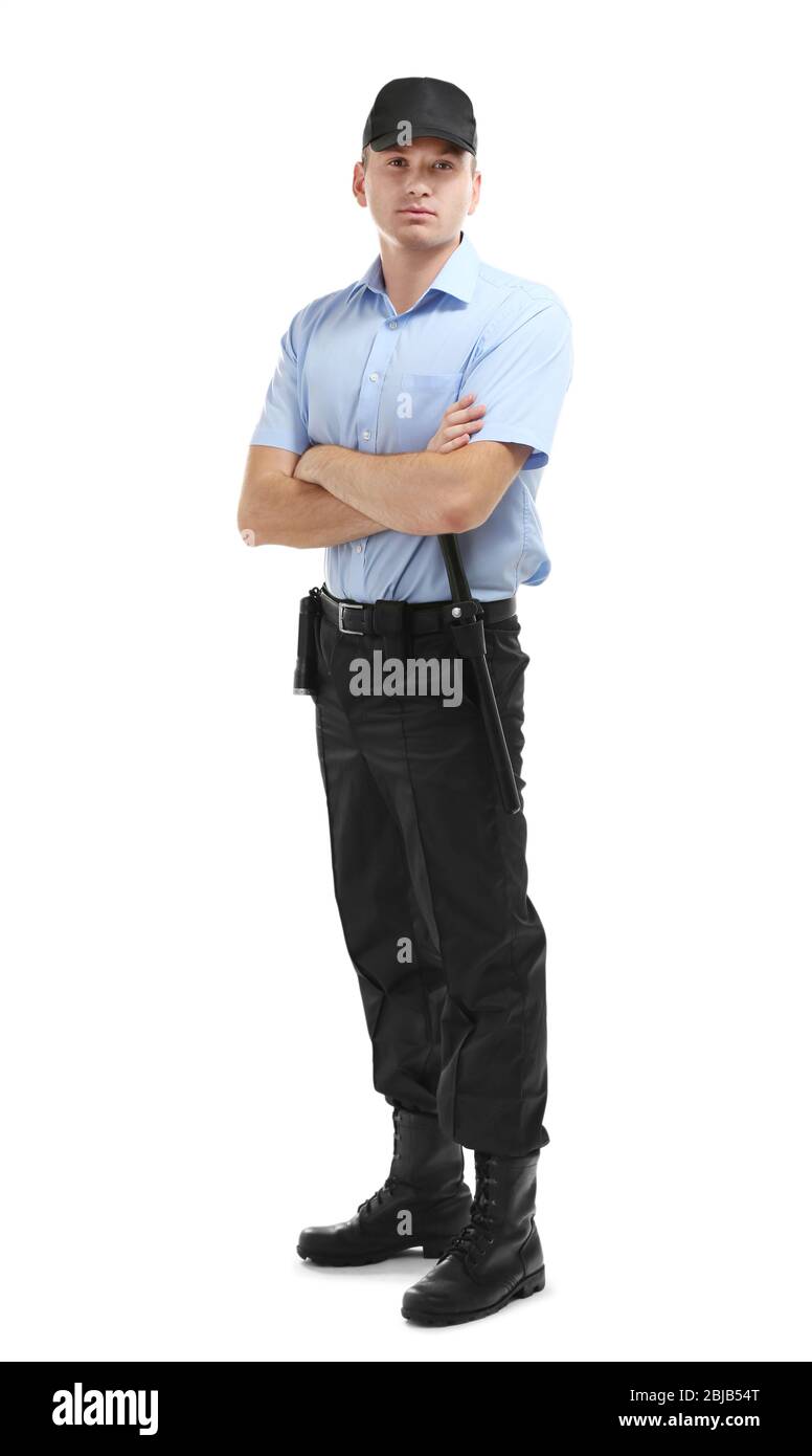 Male security guard isolated on white Stock Photo - Alamy