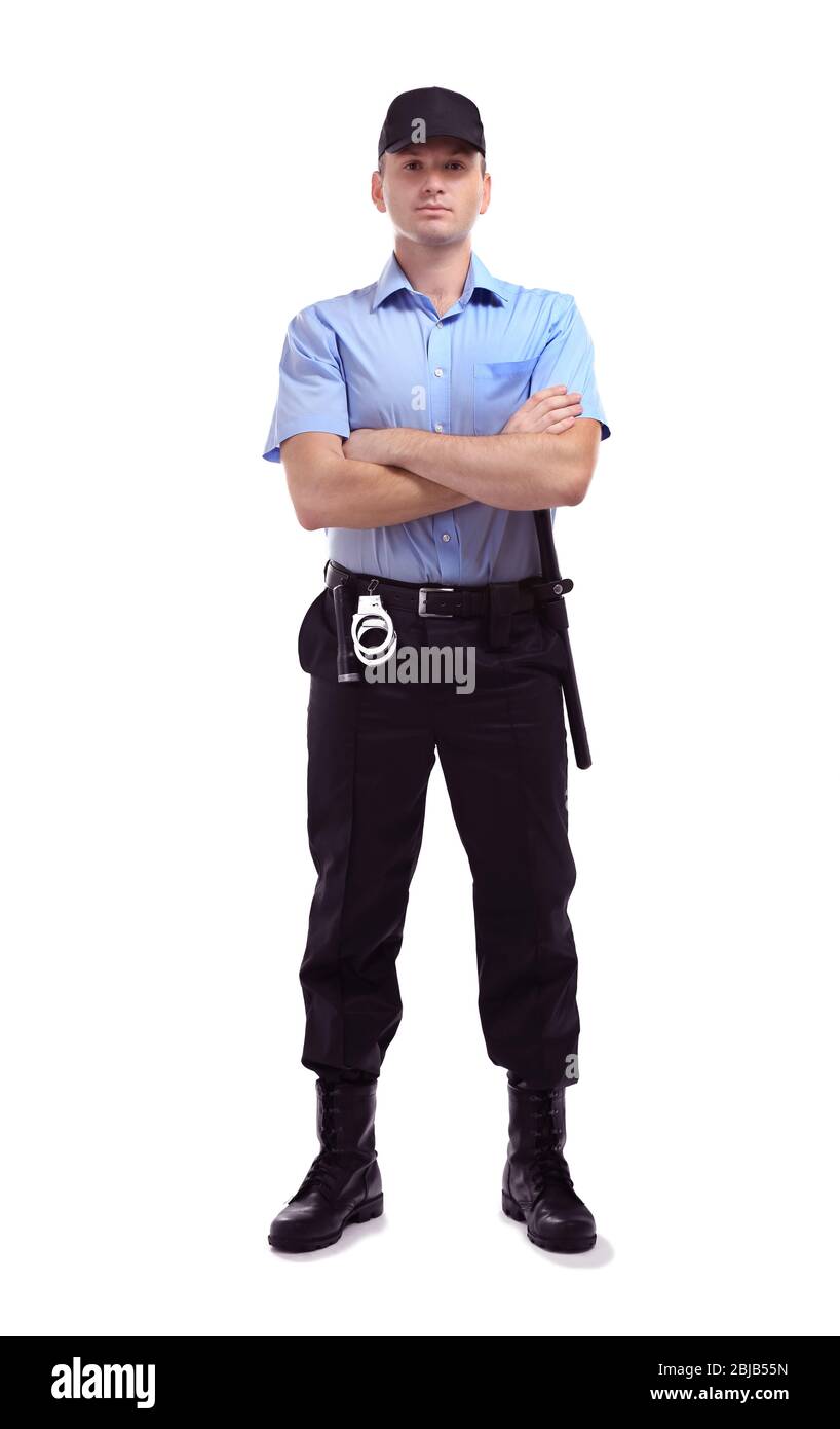 Male security guard isolated on white Stock Photo - Alamy