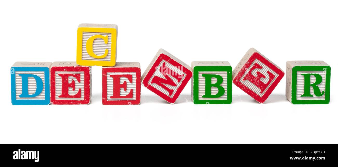 Colorful alphabet blocks. Word december isolated on white background ...