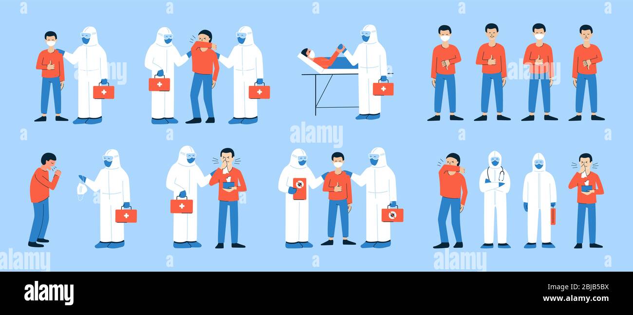 Set of isolated vector illustrations in flat style. Coronavirus COVID ...
