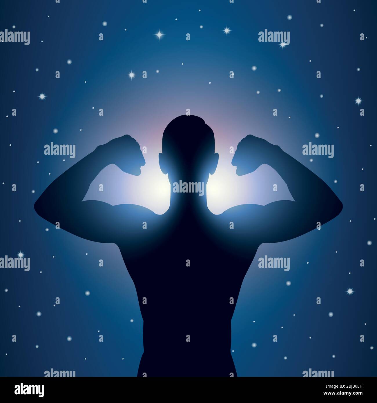 strong muscular man silhouette at night on starry sky vector ...