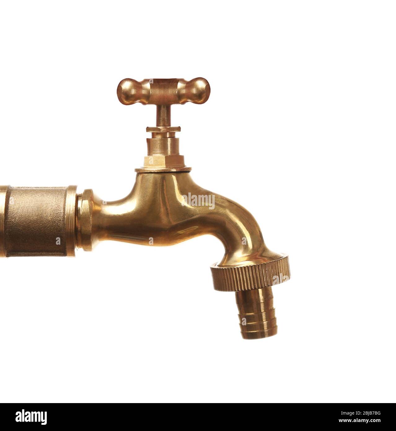 Golden tap isolated on white. Water saving concept Stock Photo - Alamy