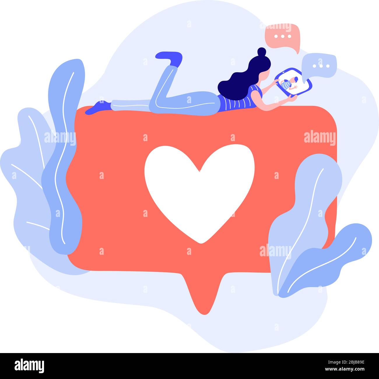 Young woman running and grabbing like notifications. Girl addicted to ...