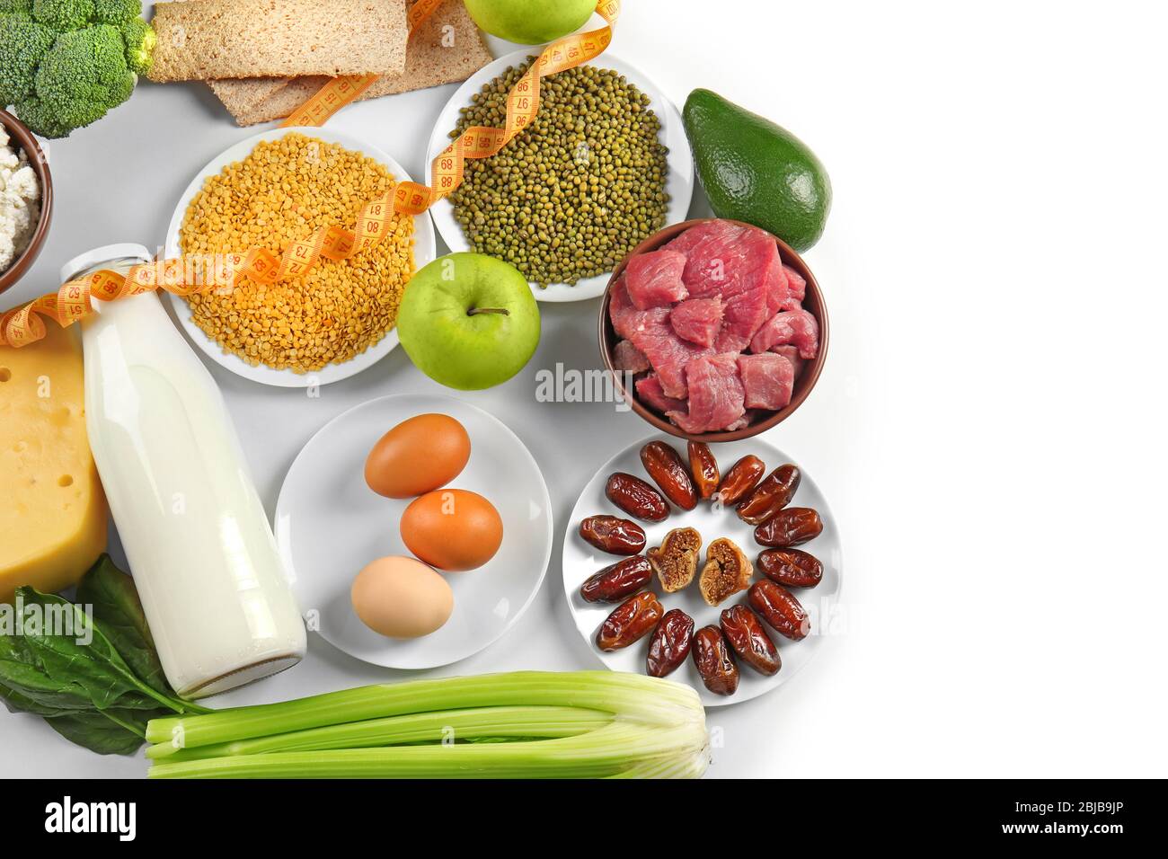Food high in protein on white background Stock Photo - Alamy