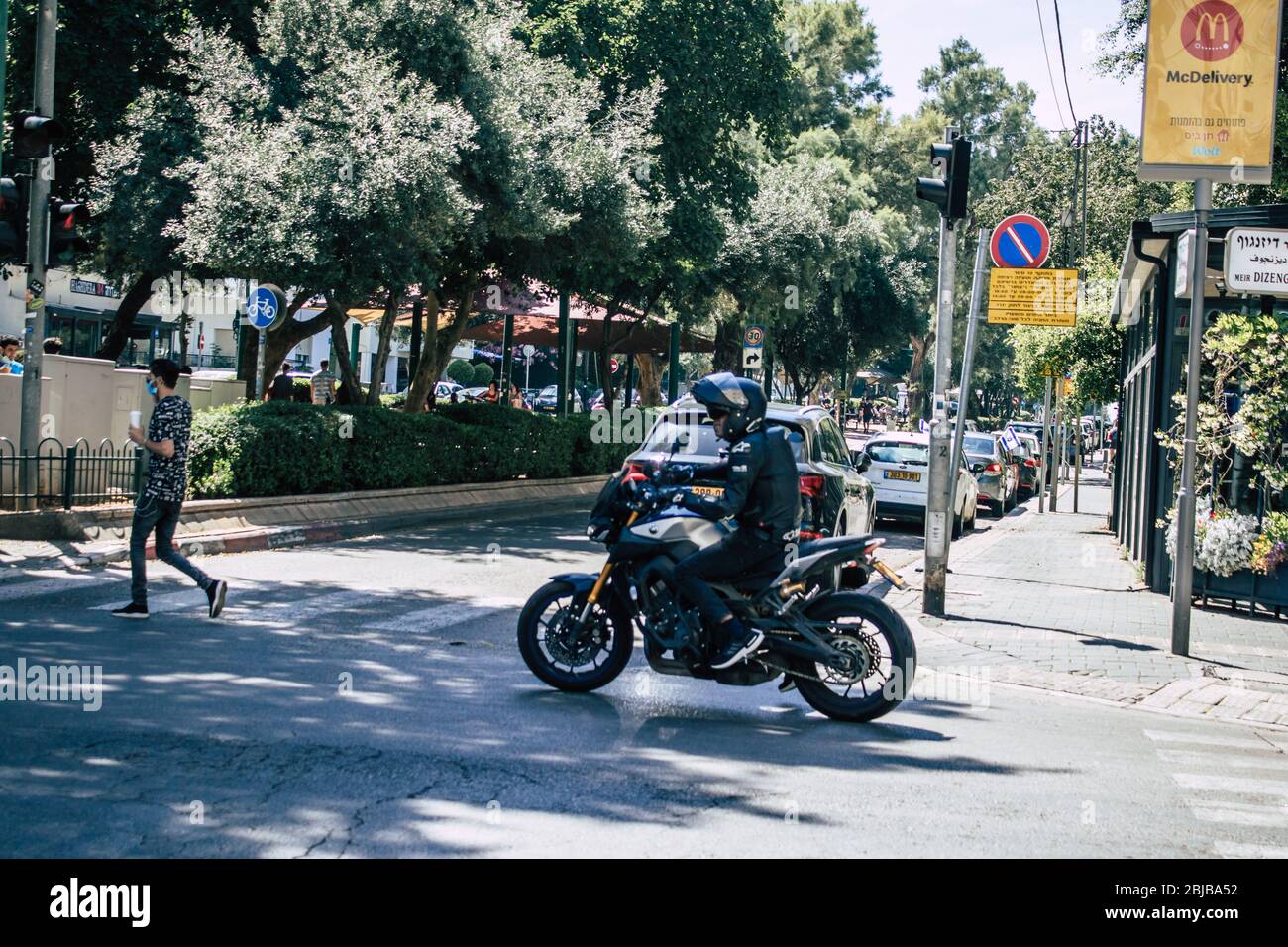 Tel Aviv Israel April 28, 2020 View of a Israeli police motorcycle ...