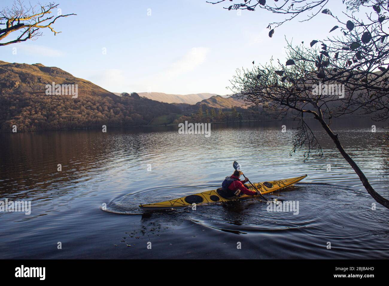 Late evening ride in a kayak on Ullswater Stock Photo - Alamy