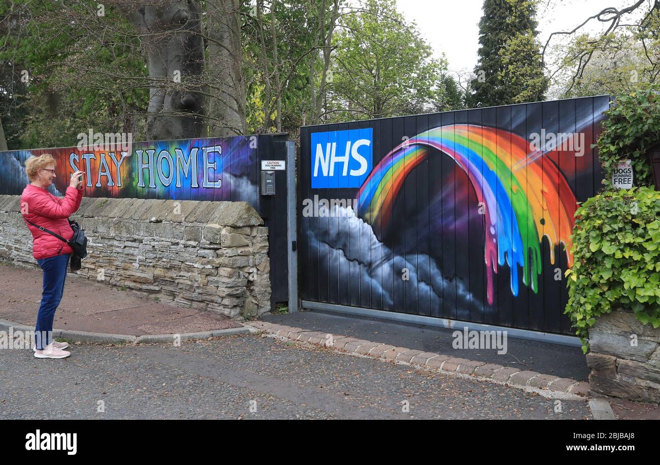 Rainbow NHS graffiti on one of the gates to a mansion in Woolsingham in ...