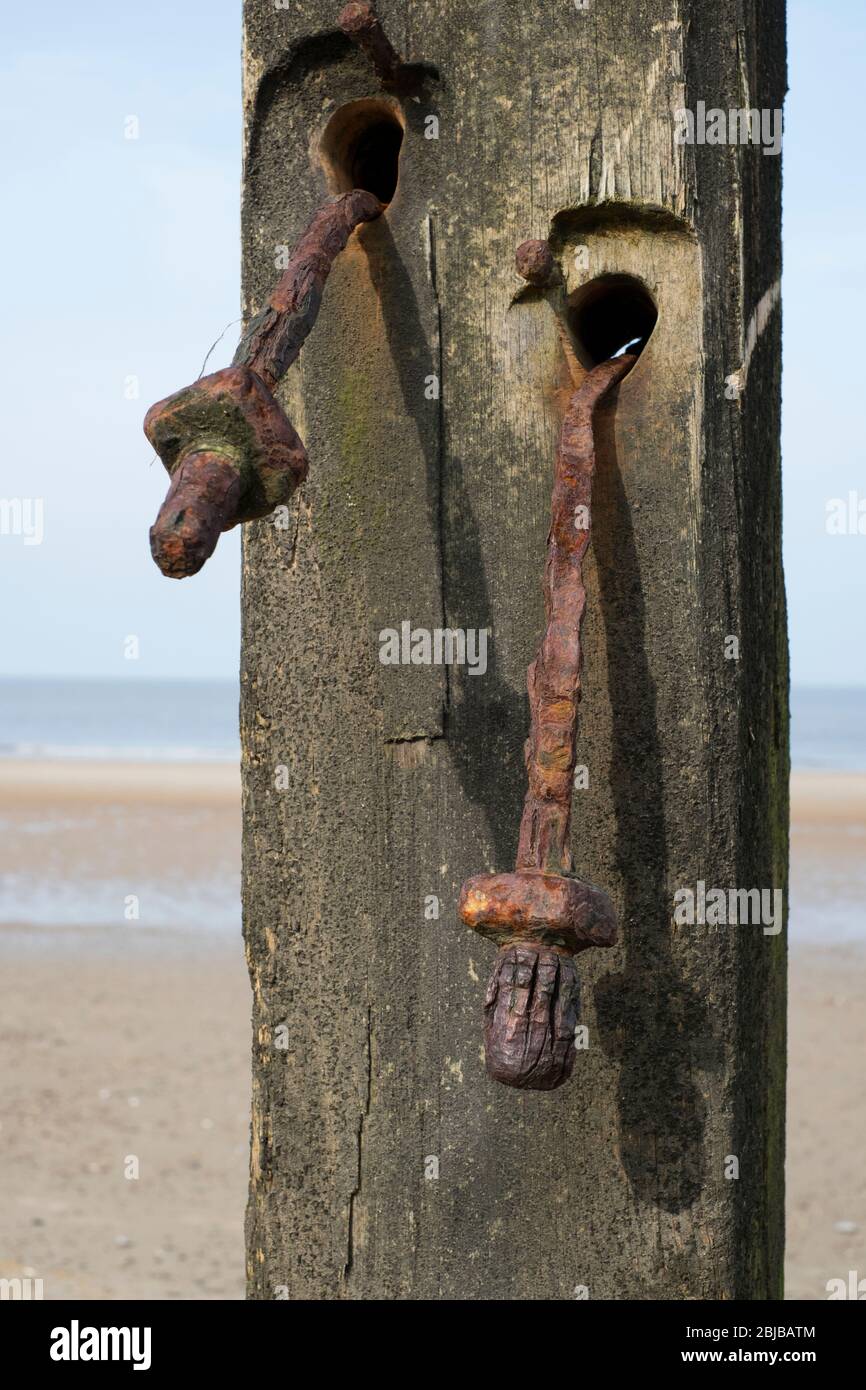 Coastal defences on the beach at Sheringham, Norfolk, England Stock ...