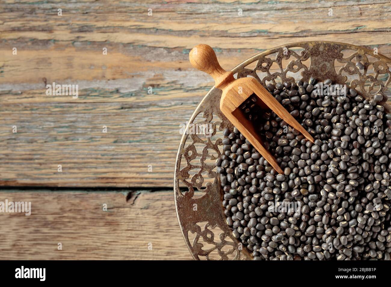 Raw uncooked black lentils (lens culinaris). Top view with copy space ...