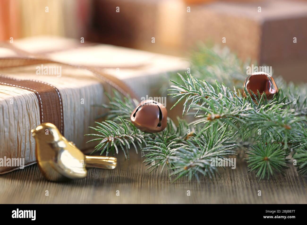 Christmas gift boxes on table Stock Photo - Alamy