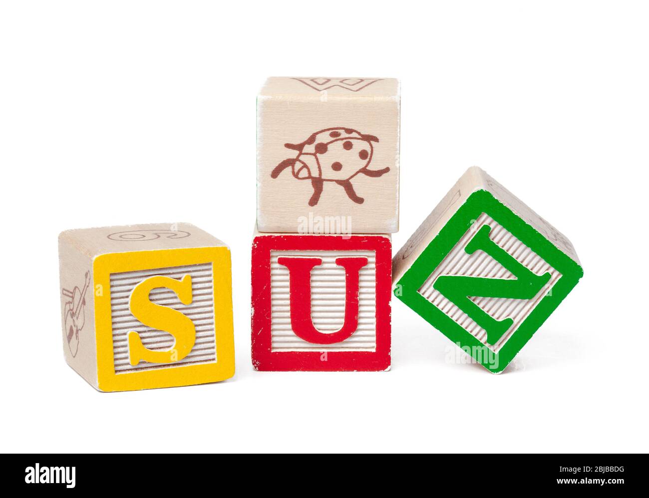 Colorful alphabet blocks. Word sun isolated on white background Stock ...