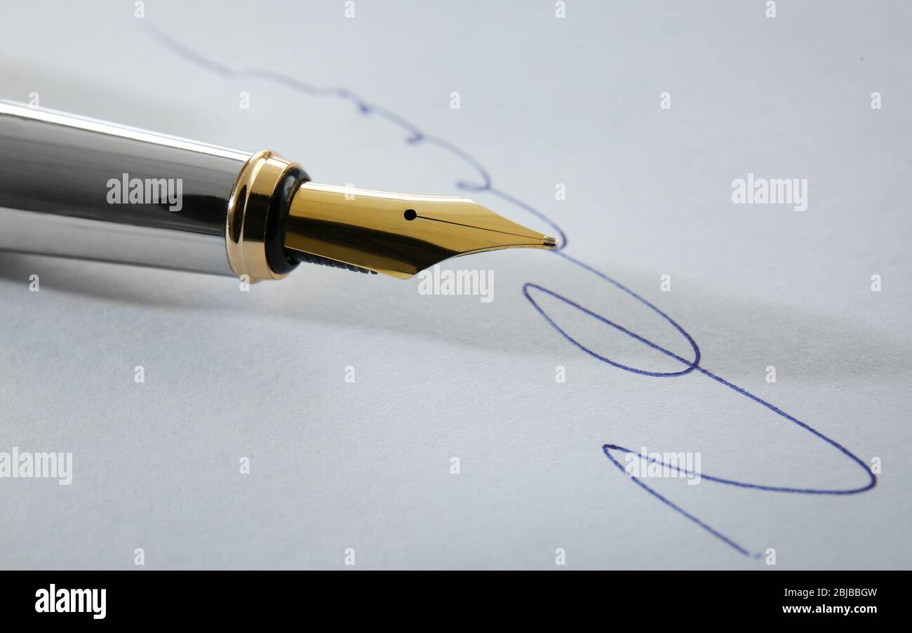 Notary public signature and fountain pen, close up view Stock Photo - Alamy