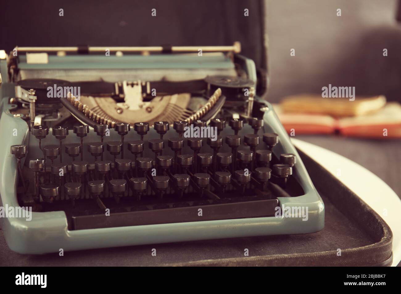 Vintage typewriter in case, close up view Stock Photo - Alamy