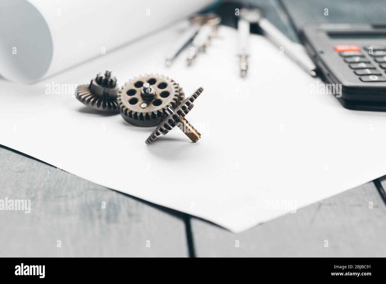 Engineering supplies and blueprints on workplace close up Stock Photo ...