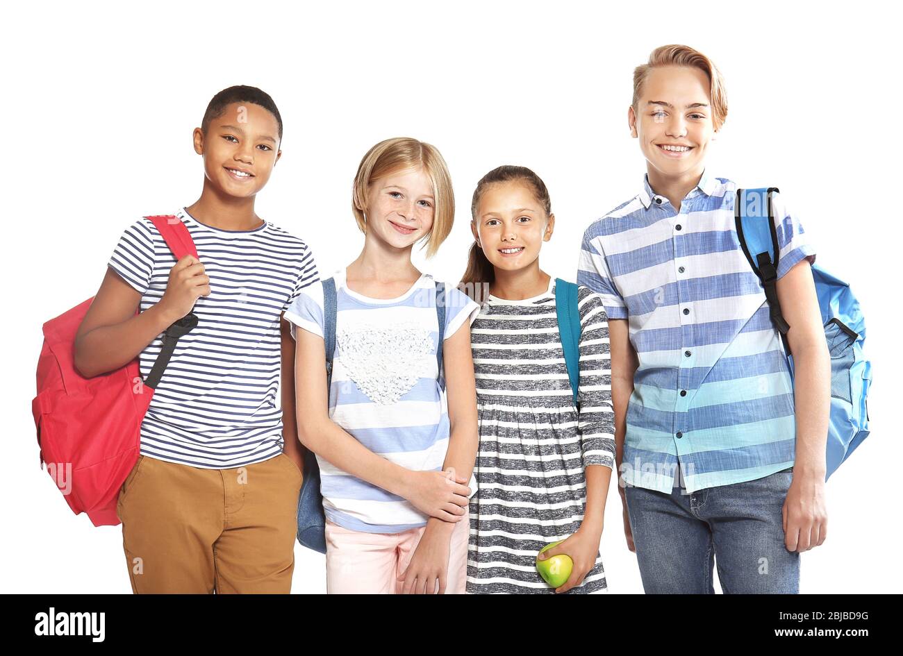 Cute schoolchildren, isolated on white Stock Photo - Alamy