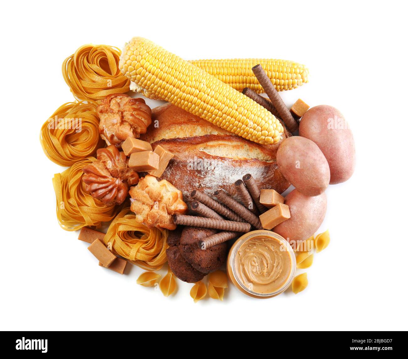 Assortment of tasty food on white background Stock Photo - Alamy