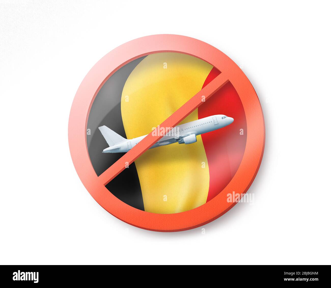 Prohibition sign with crossed out plane on the Belgian flag Stock Photo ...