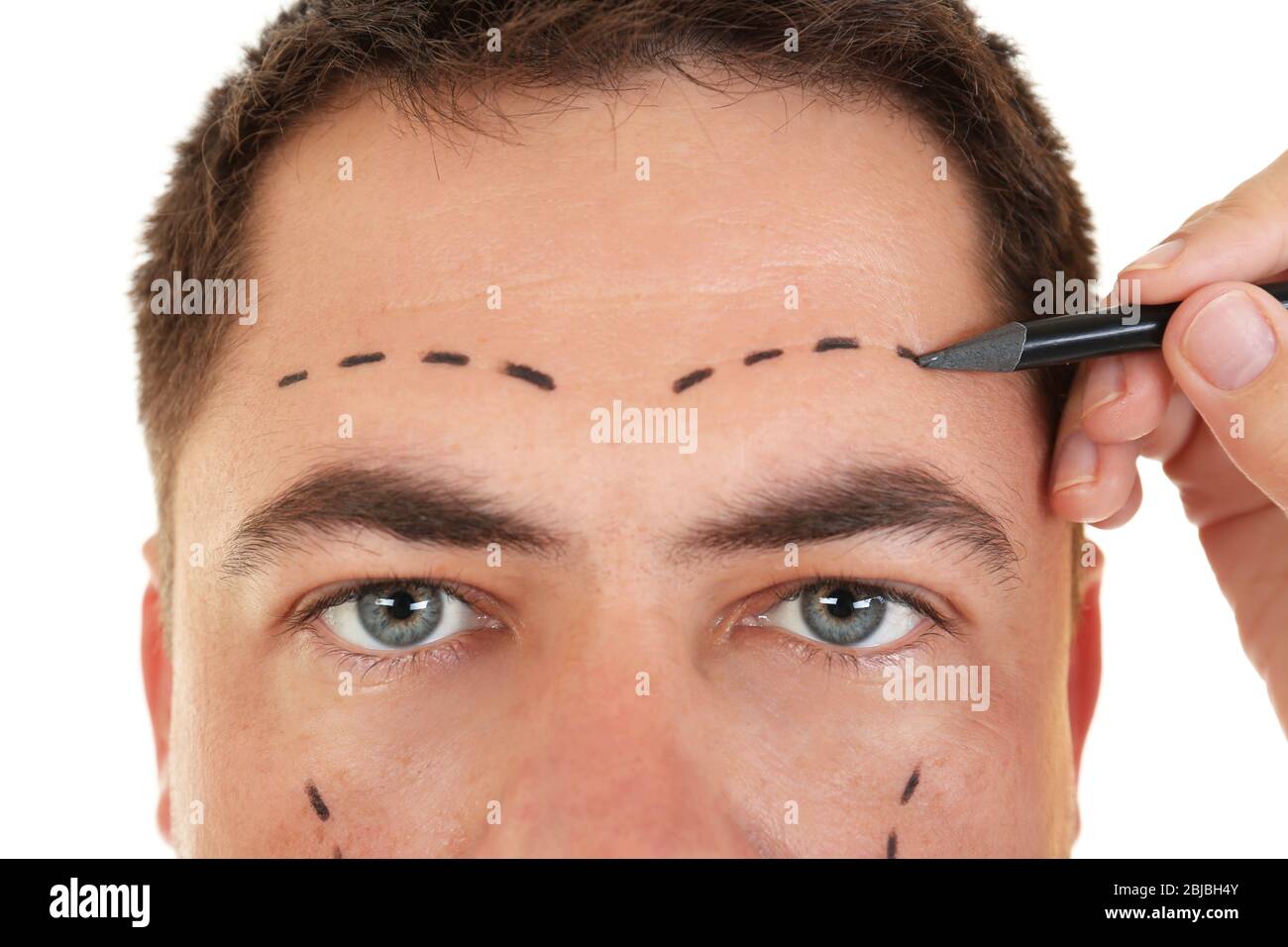 Plastic surgery concept. Hand marking male face Stock Photo - Alamy