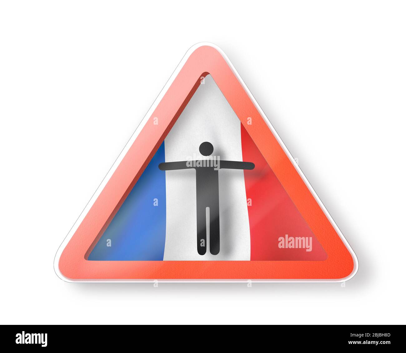 Warning sign with man's figure on the French flag Stock Photo - Alamy