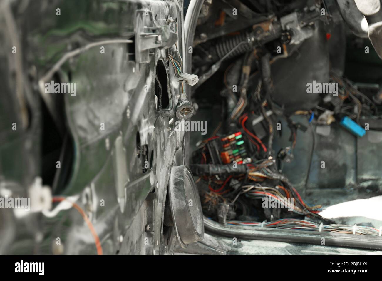 Destroyed car, close up Stock Photo - Alamy