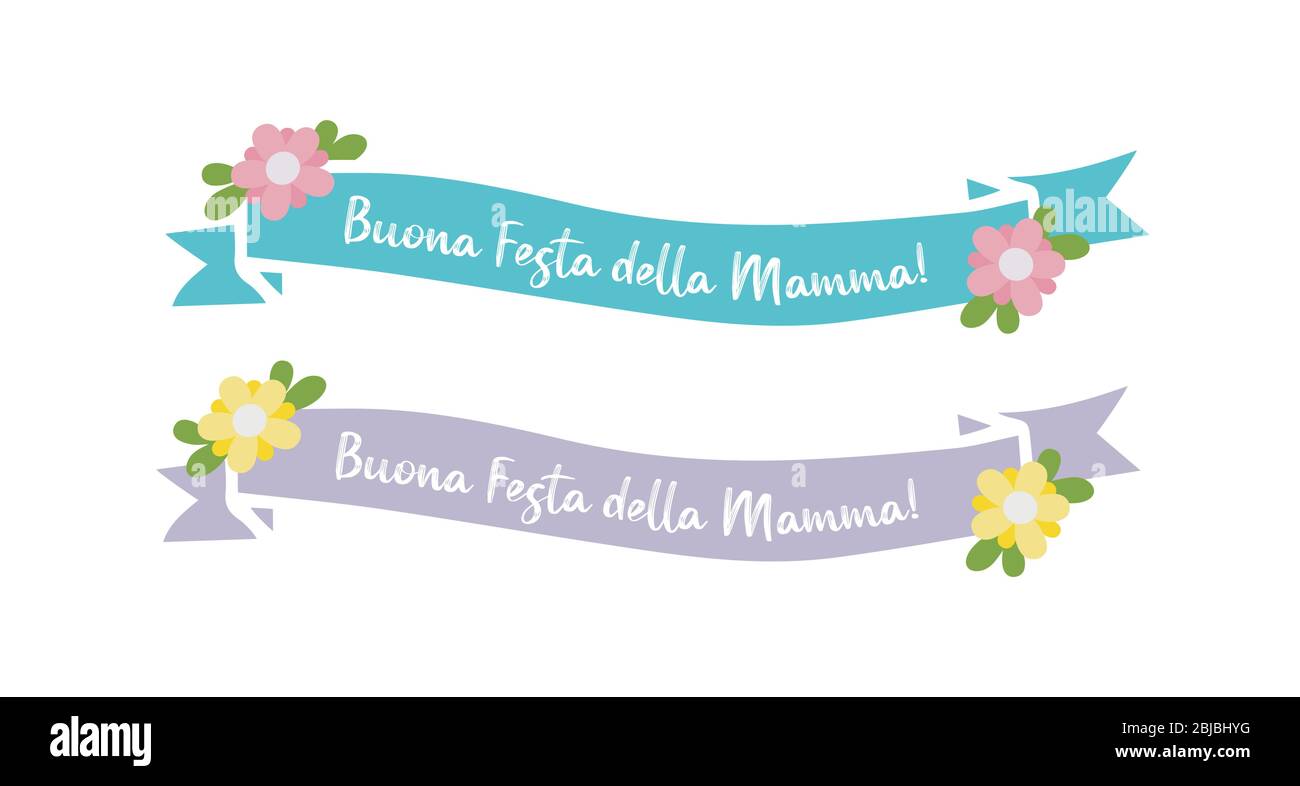 Hand drawn Banner Set with Buona Festa della Mamma quote in Italian ...