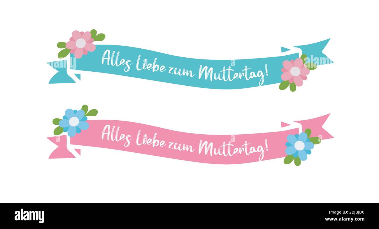 Hand drawn Banner Set with Alles Liebe zum Muttertag quote in German ...