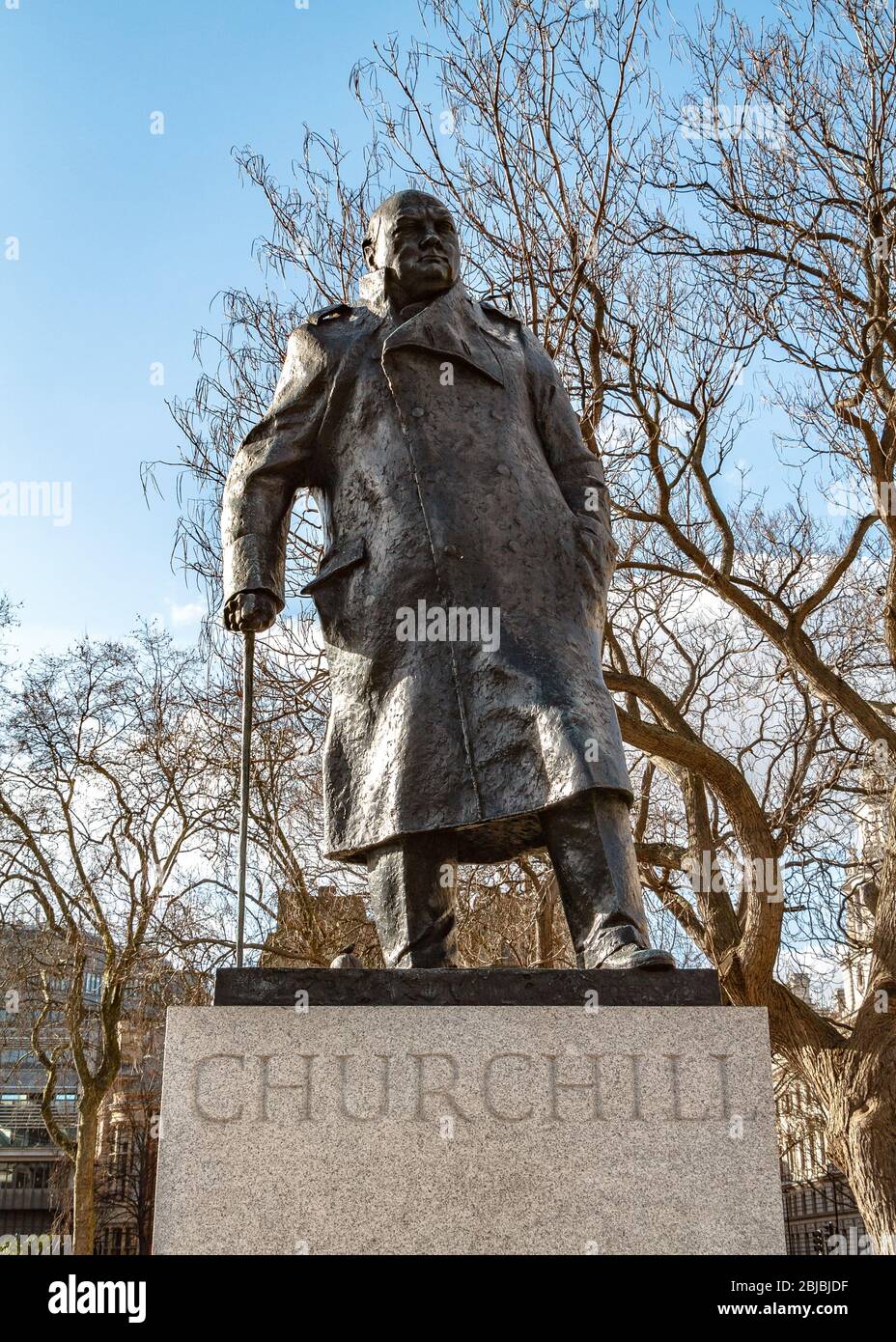 The statue of Winston Churchill on Parliament Square Garden Stock Photo ...