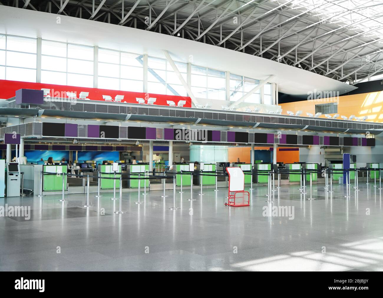 Airport building inside, check-in cabins Stock Photo - Alamy