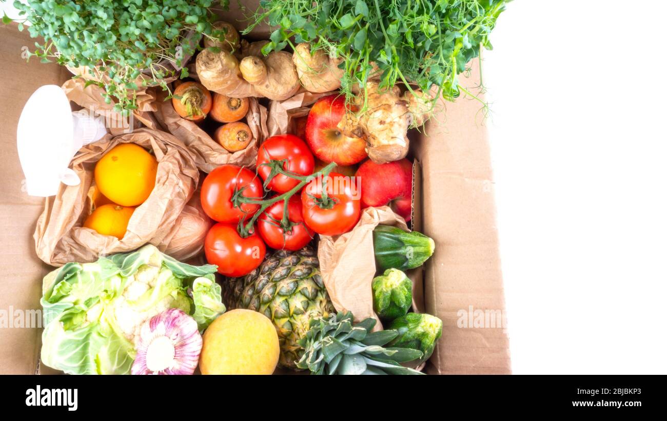 Grocery zerto waste paper box with organic healthy food clean eating ...