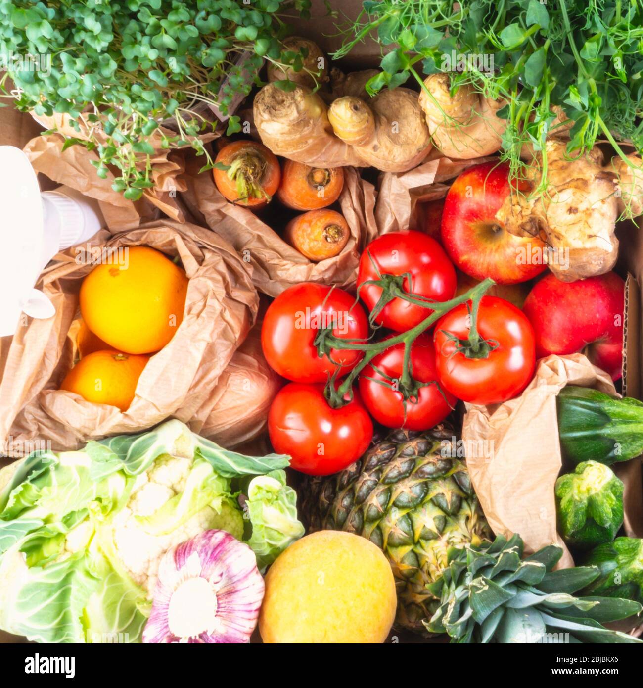 Grocery zerto waste paper box with organic healthy food clean eating ...