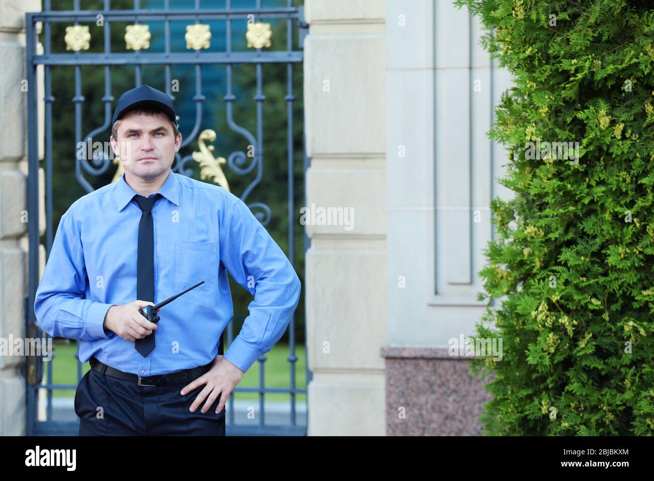 Male security guard protecting house outdoor Stock Photo - Alamy