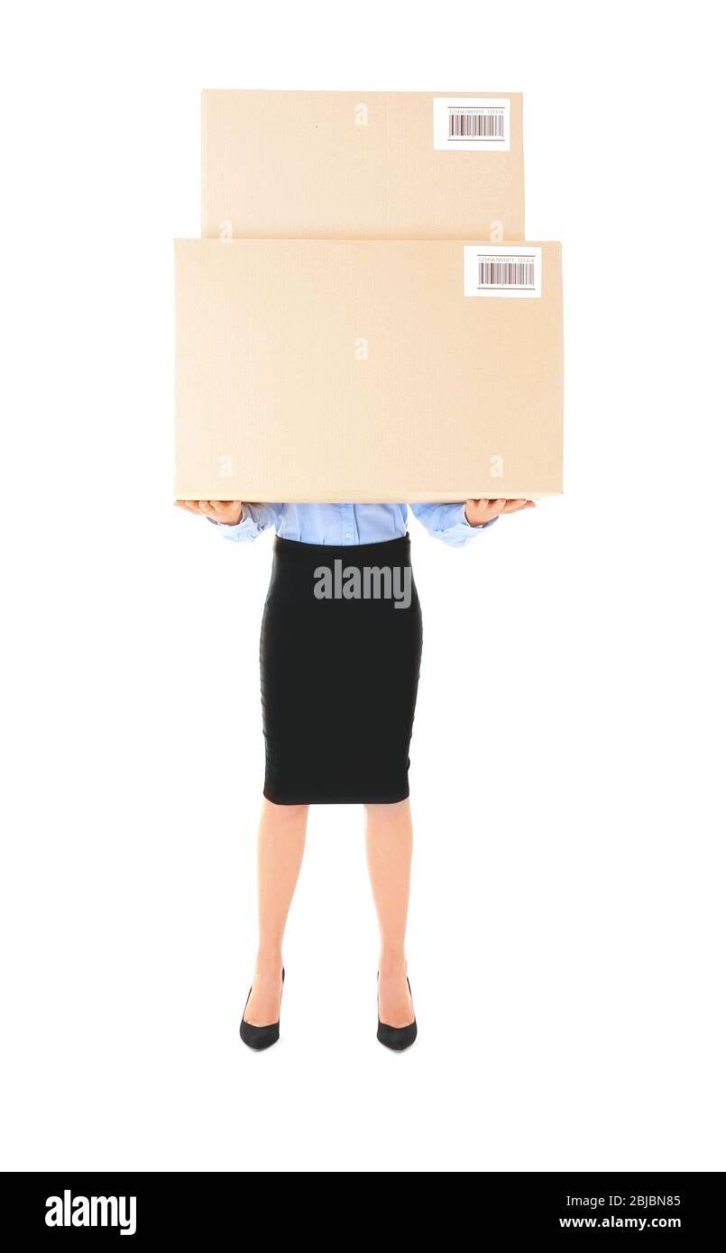 Office person holding package Cut Out Stock Images & Pictures - Alamy