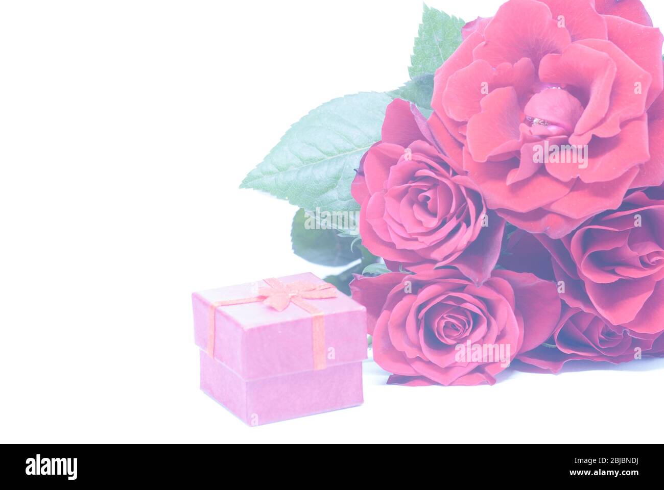 red box and red roses bouquet valentines day proposal concept Stock ...