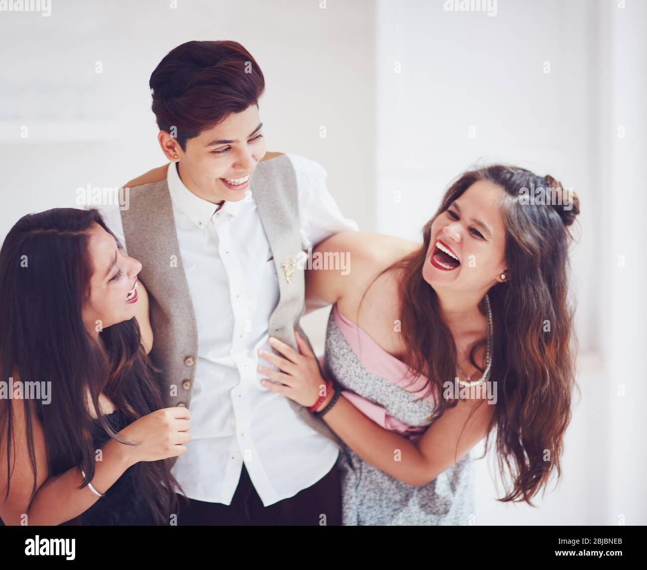 cheerful, laughing friends, girls, students having fun together Stock ...