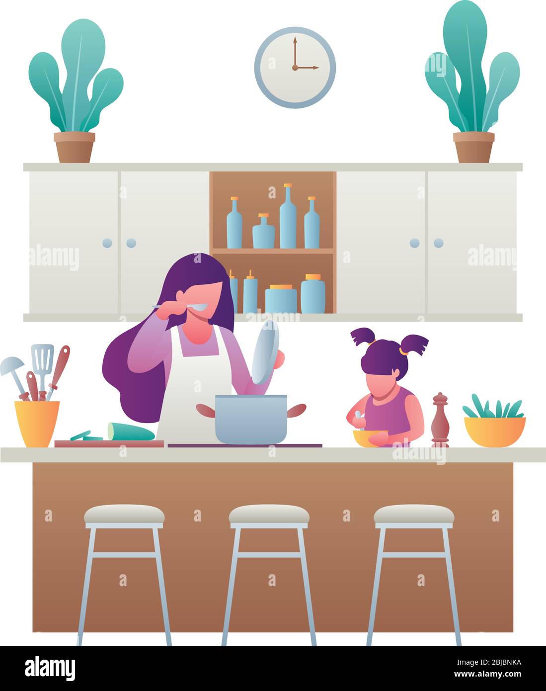 Mother and Daughter Cooking Stock Vector Image & Art - Alamy